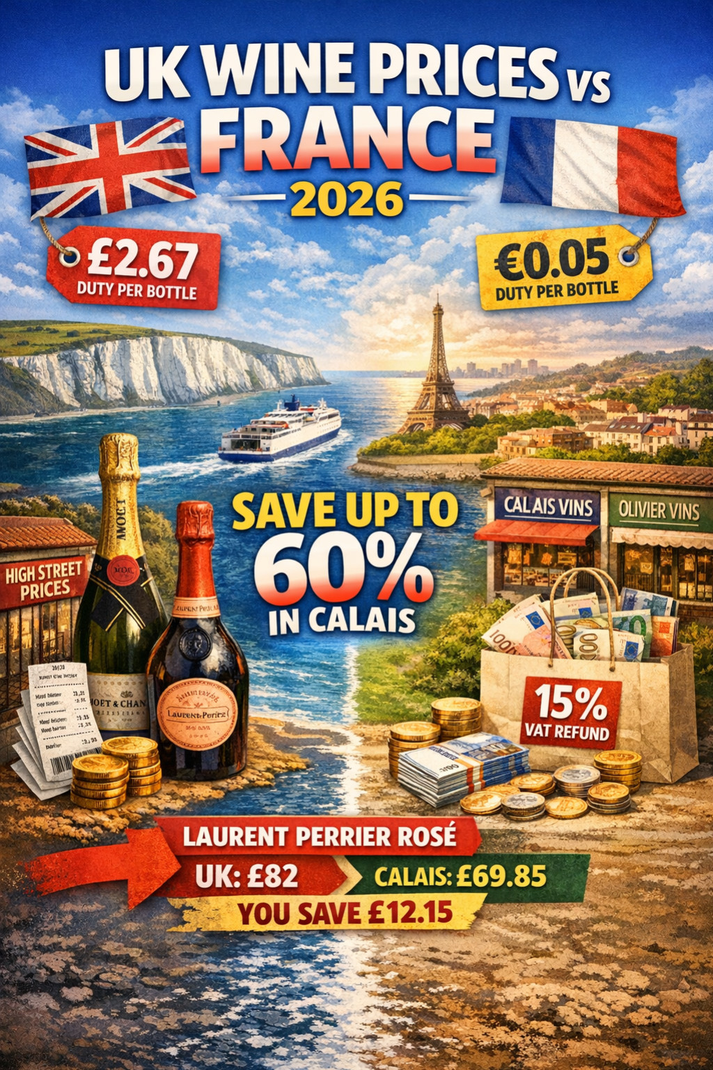 Wine Prices UK vs Calais France – Save up to 60%